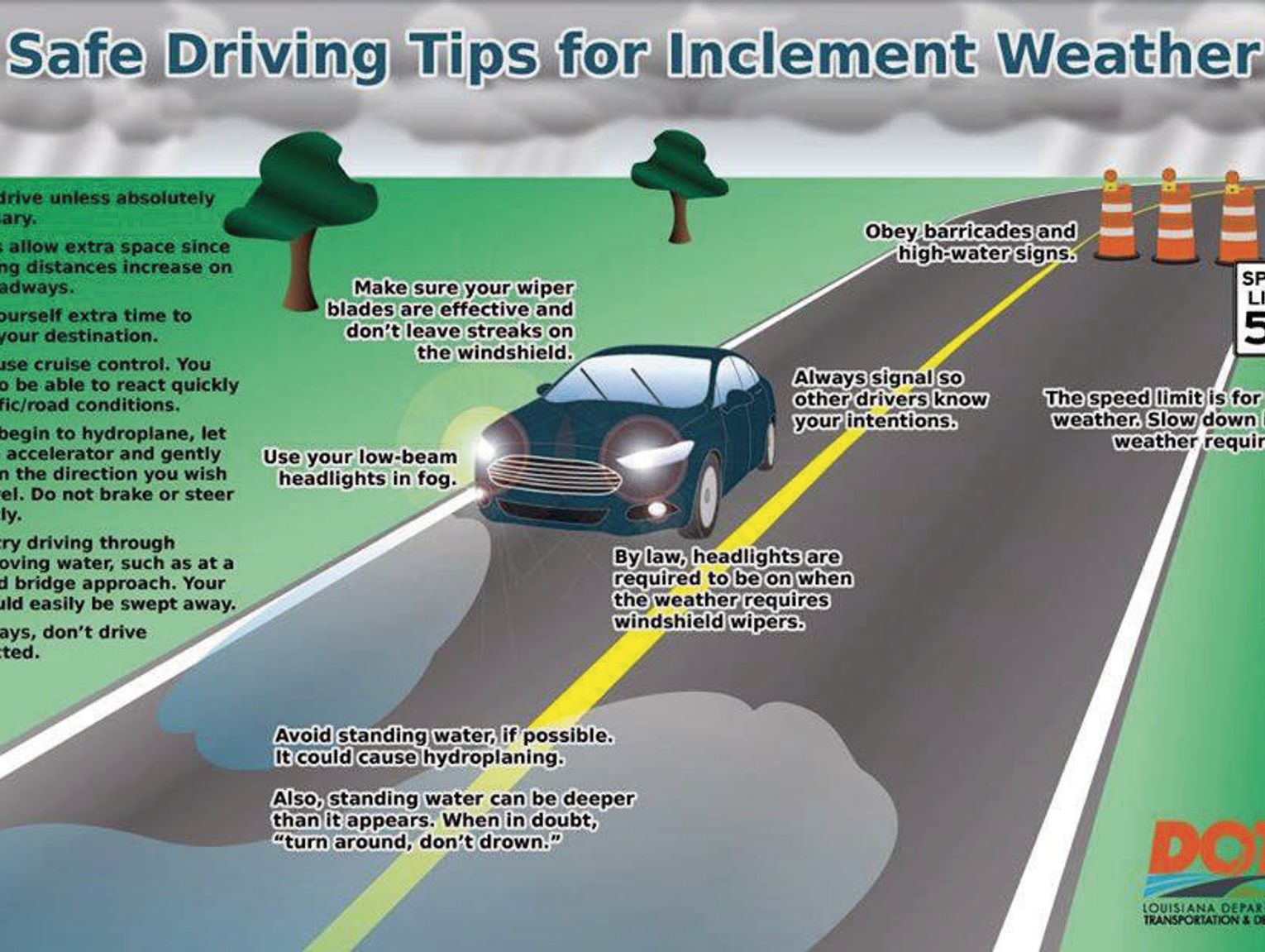 Drive with caution during inclement weather, heavy rains